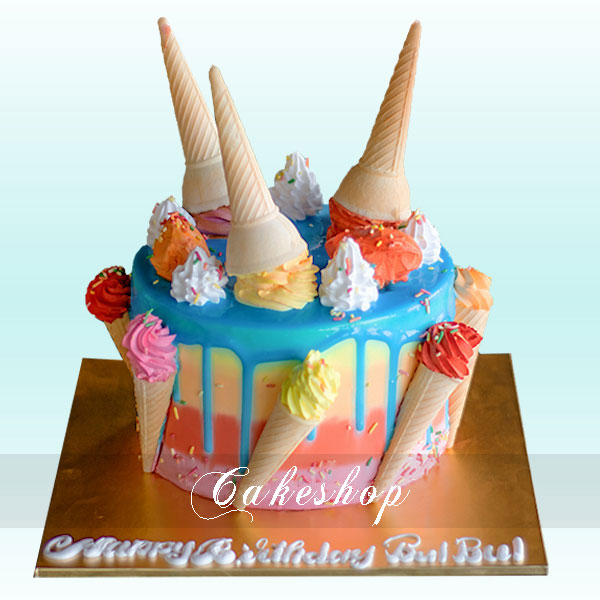 Melting Icecream Cone Theme Cake